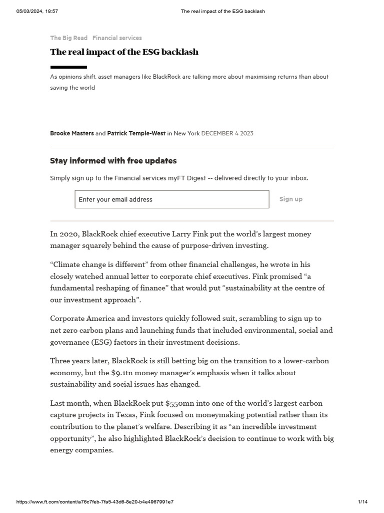The Real Impact of The ESG Backlash | PDF | Black Rock | Investment ...