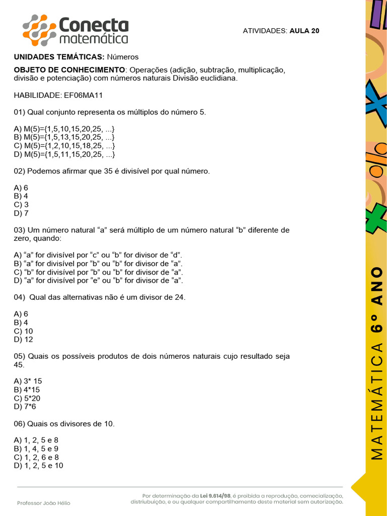 ATIVIDADE 20 Máximo Divisor Comum e Minimo Multiplo Comum | PDF | Métodos e Materiais de Ensino