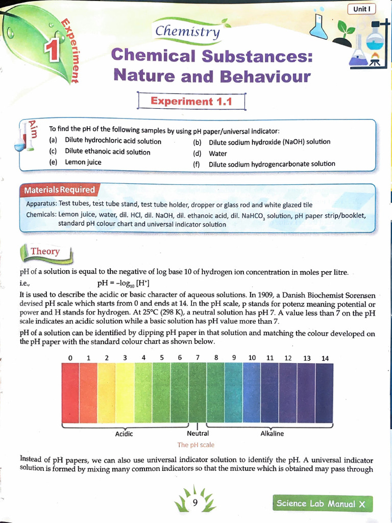 Class 10 Chemistry Practical List | PDF | Ph | Acid