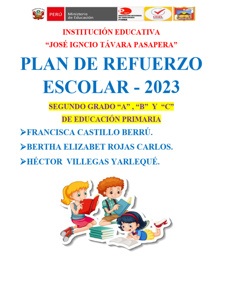 PLAN DE TRABAJO DE REFUERZO ESCOLAR 2° GRADO - 2023 | Descargar gratis PDF | Evaluación ...