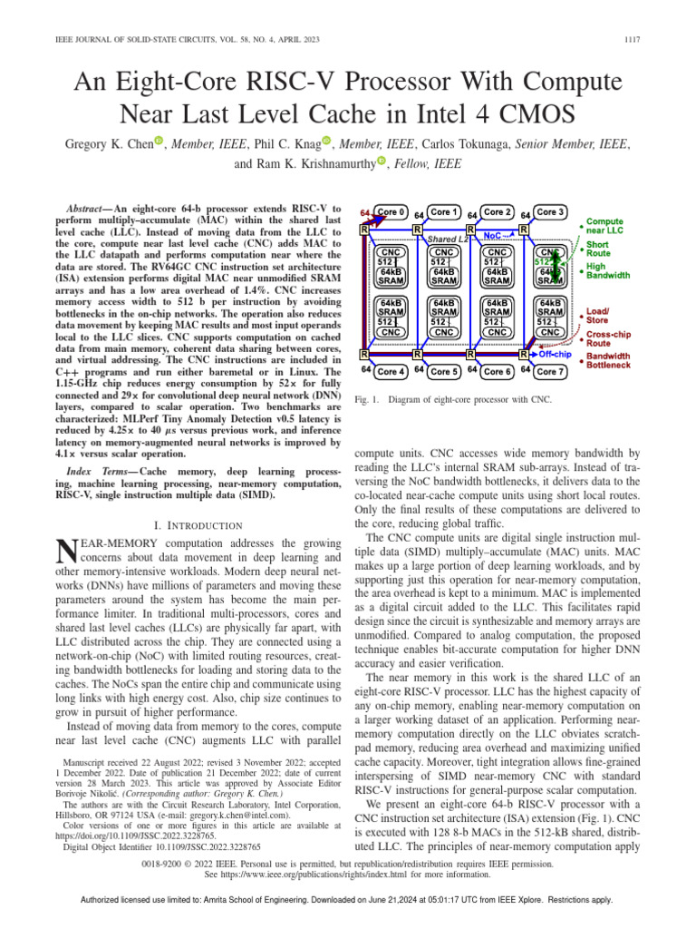 An Eight-Core RISC-V Processor With Compute Near Last Level Cache in Intel 4 CMOS | PDF | Cpu ...