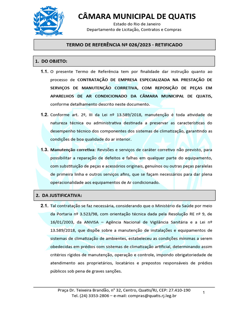 Termo-De-referencia No 026 - 2023 - Manutencao de Ar Condicionado - Retificado | PDF | Conta de ...