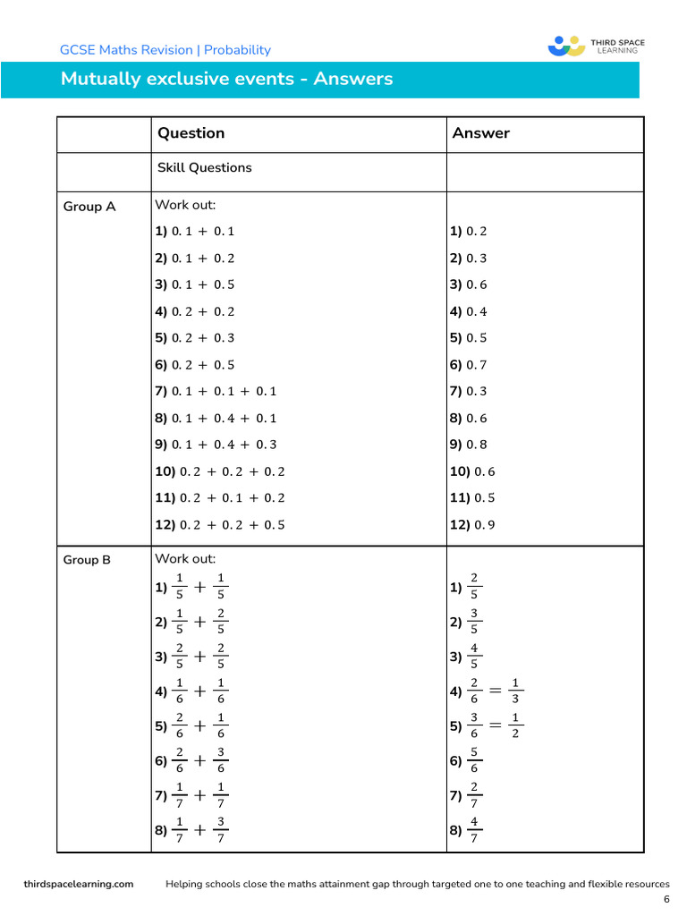Mutually Exclusive Event Answerkey | PDF | Probability