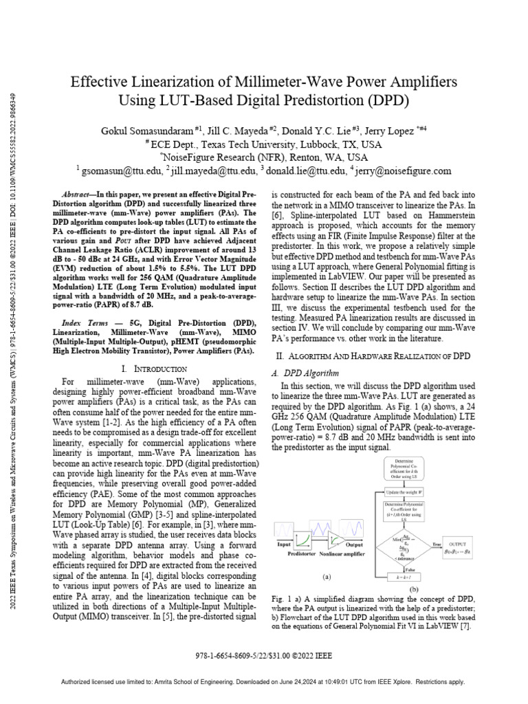 LUT DPD for mm-Wave PA Linearization | PDF | Distortion | Mimo