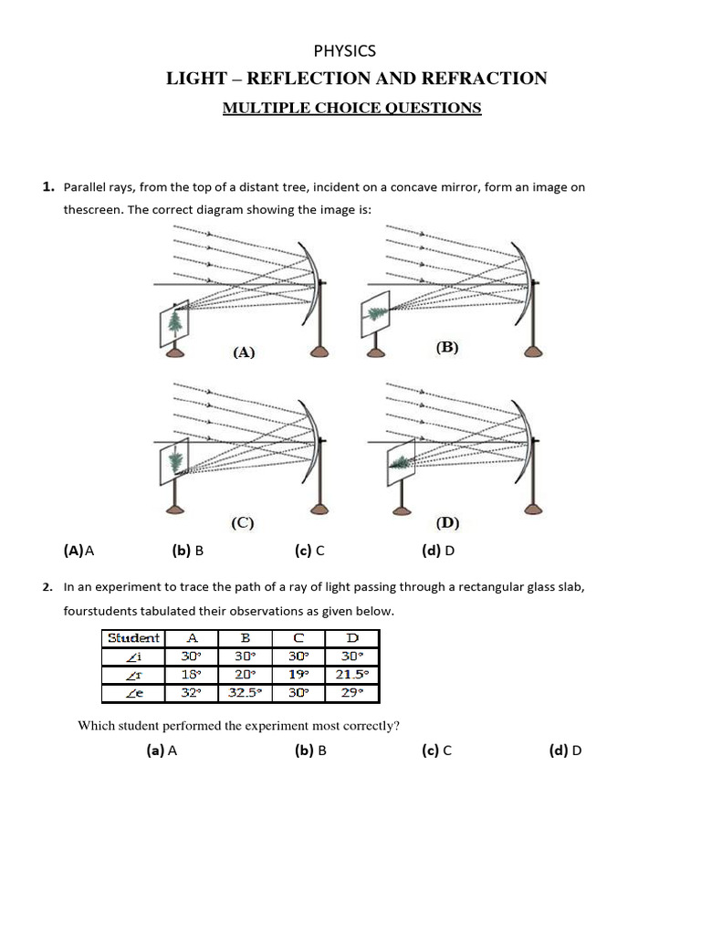Revision Sheet 2 Light Reflection and Refraction | PDF | Mirror | Electromagnetic Radiation