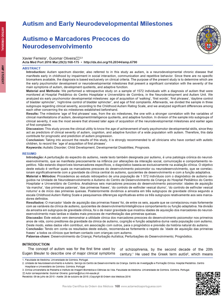 Autism and Early Neurodevelopmental Milestones | PDF | Desenvolvimento ...