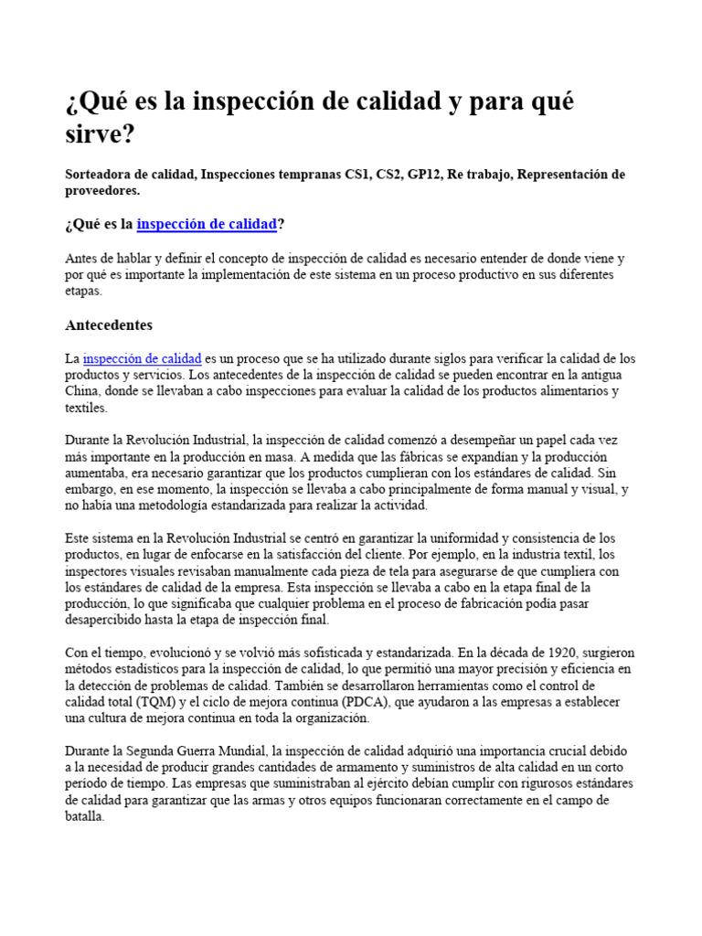 Qué es la inspección de calidad y para qué sirve | PDF | Calidad ...