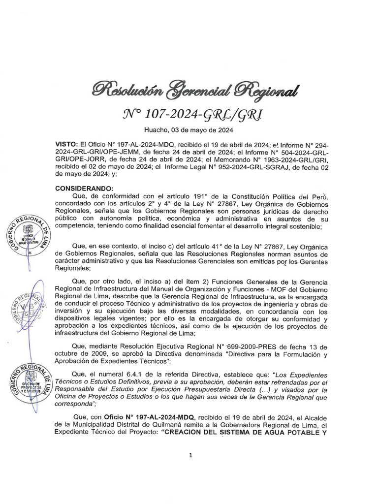 RGR N° 107-2024-GRL-GRI | PDF