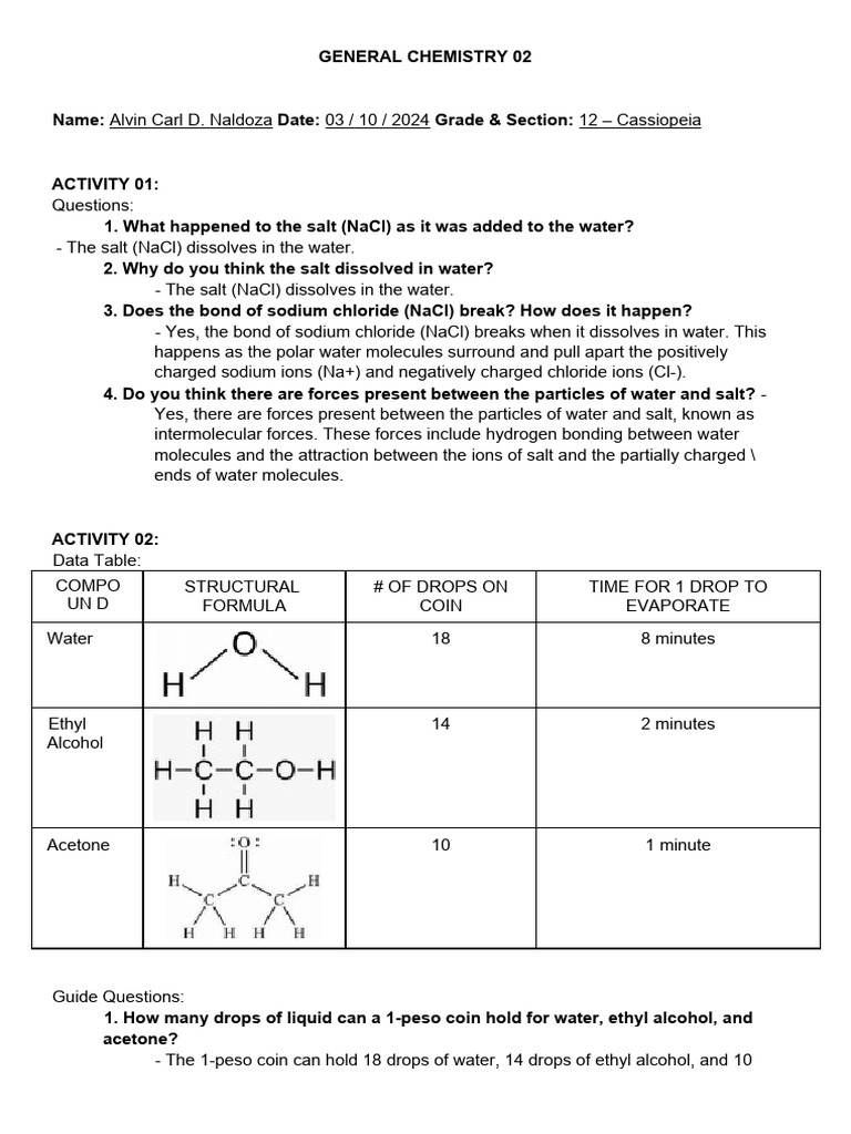 GENERAL CHEMISTRY 02 | PDF | Sodium Chloride | Intermolecular Force