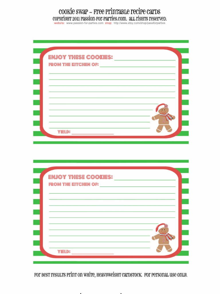 Free Printable Cookie Swap Cards | PDF
