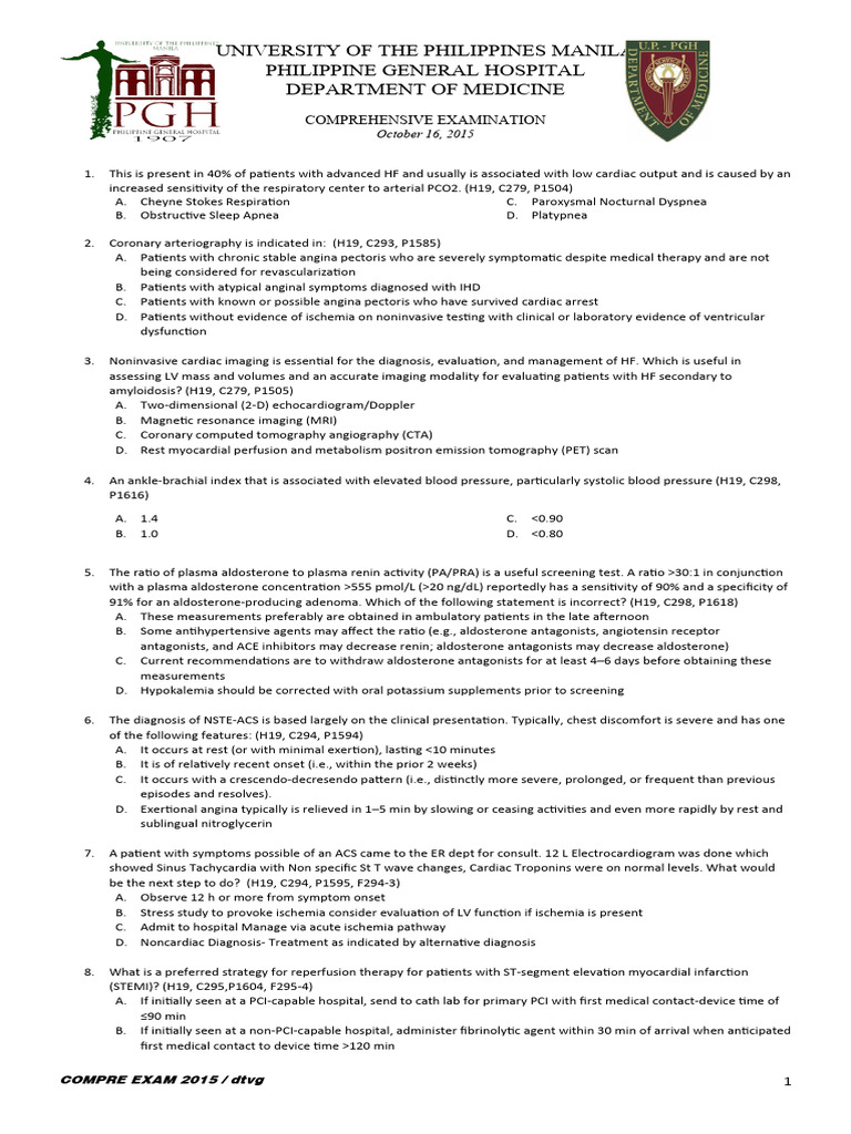 07 Comprehensive Exam 2015 Answer Key | PDF | Diabetes | Hypertension