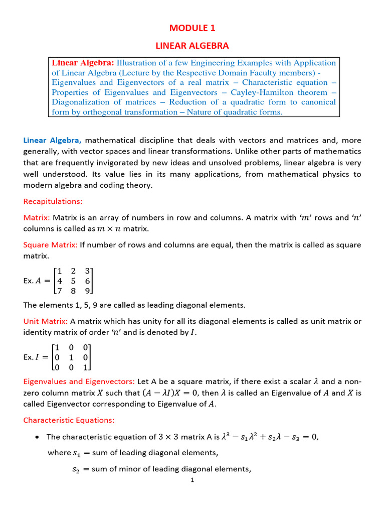 Linear Algebra | PDF | Eigenvalues And Eigenvectors | Matrix (Mathematics)