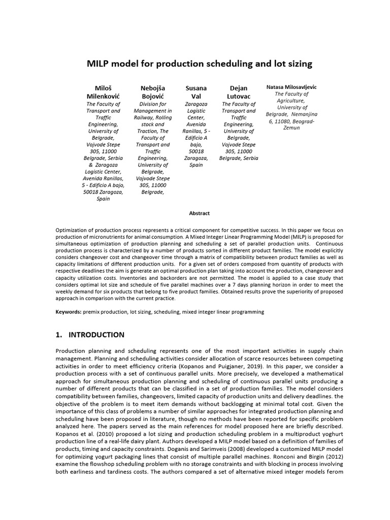 Balcor2020 - PaperV10 - Milenkovic Et Al | PDF | Linear Programming | Scheduling (Production ...