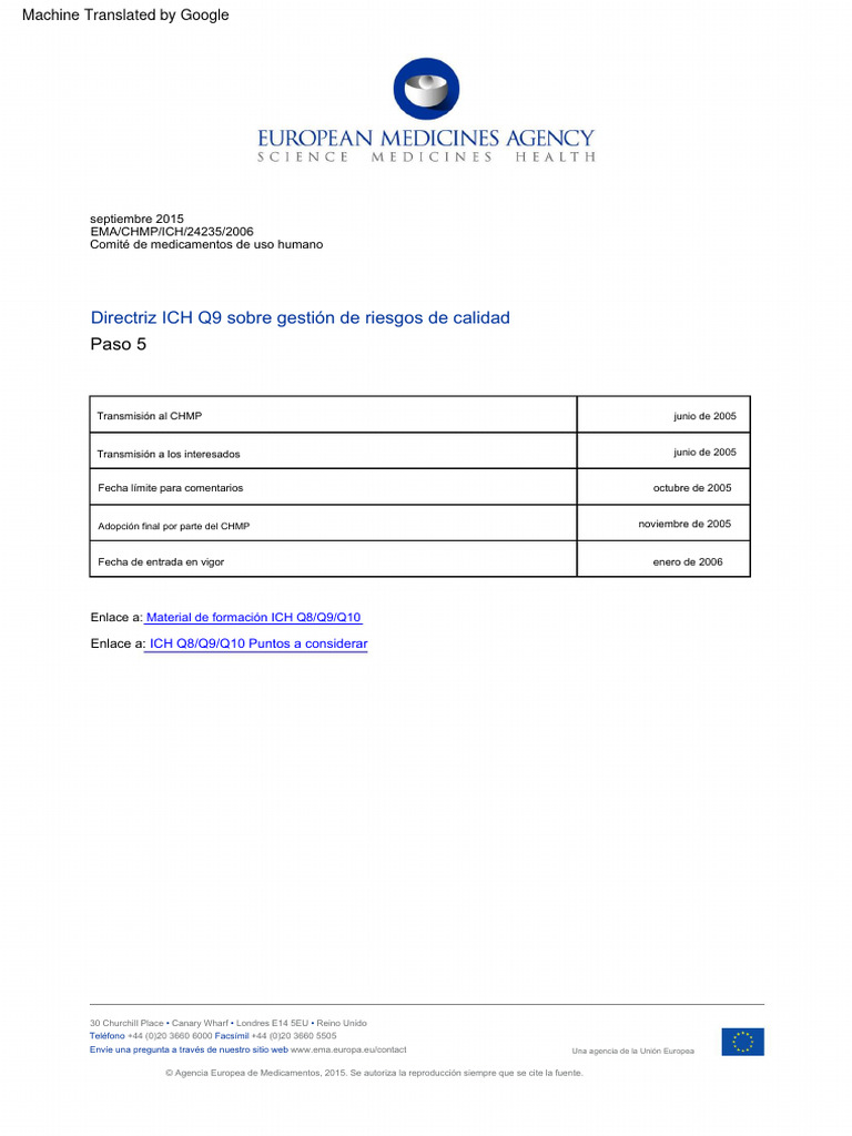 Guía ICH Q9: Gestión de Riesgos de Calidad | PDF | Análisis de Riesgo y ...