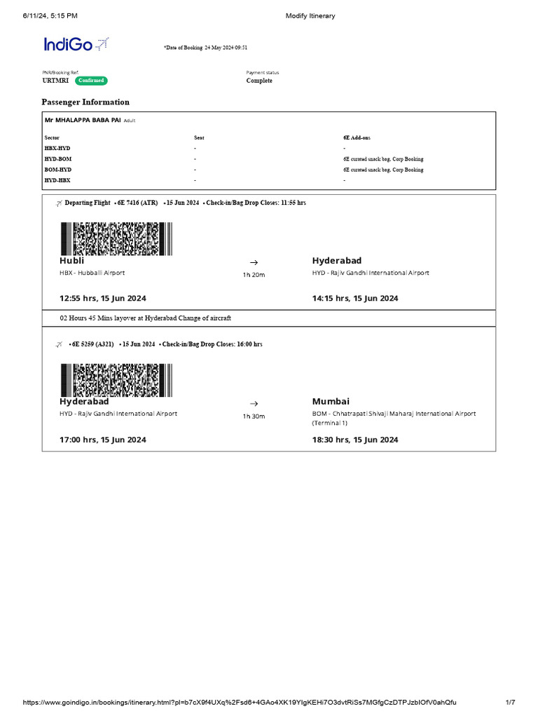 02 Pax HXB Hyd Bom Hyd HXB PNR Urtmri | PDF | Airport | Travel Visa