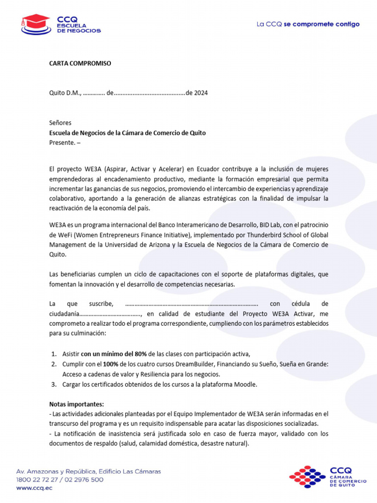 Carta Compromiso WE3A ACTIVAR | PDF | Iniciativa empresarial
