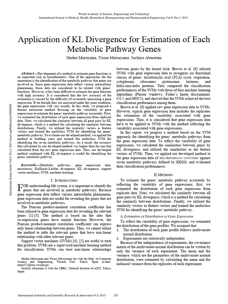 [3]Application of Kl Divergence for Estimation of Each Metabolic Pathway Genes | Download Free ...