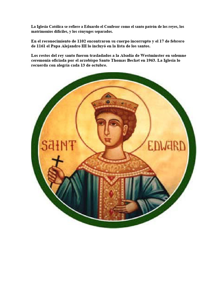 Eduardo el Confesor: Santo Patrón y Festividad | PDF | Religión y ...