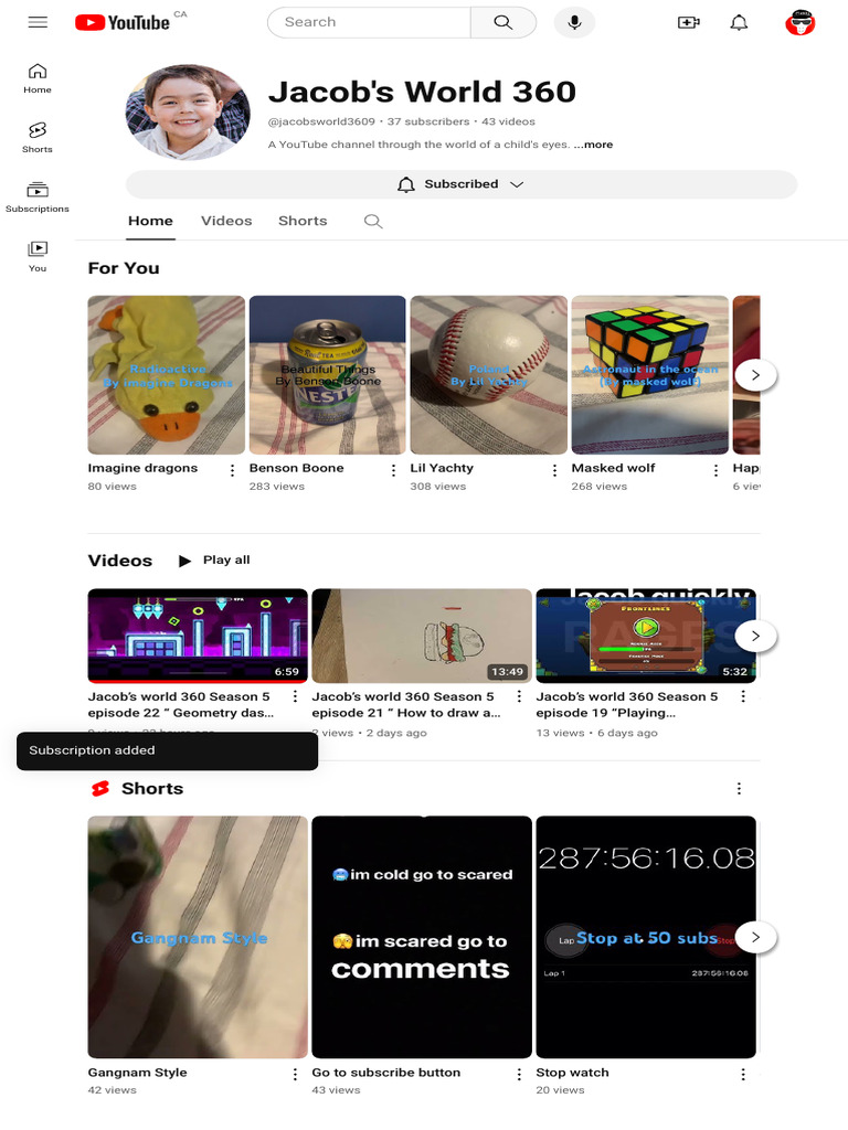 Jacob's World 360 YouTube Channel Overview | PDF