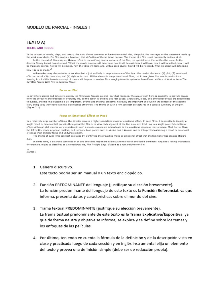 MODELO DE PARCIAL - INGLES I | PDF