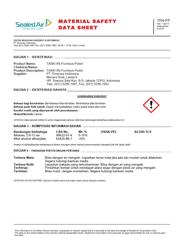 MSDS Taski R4 (110616) | PDF