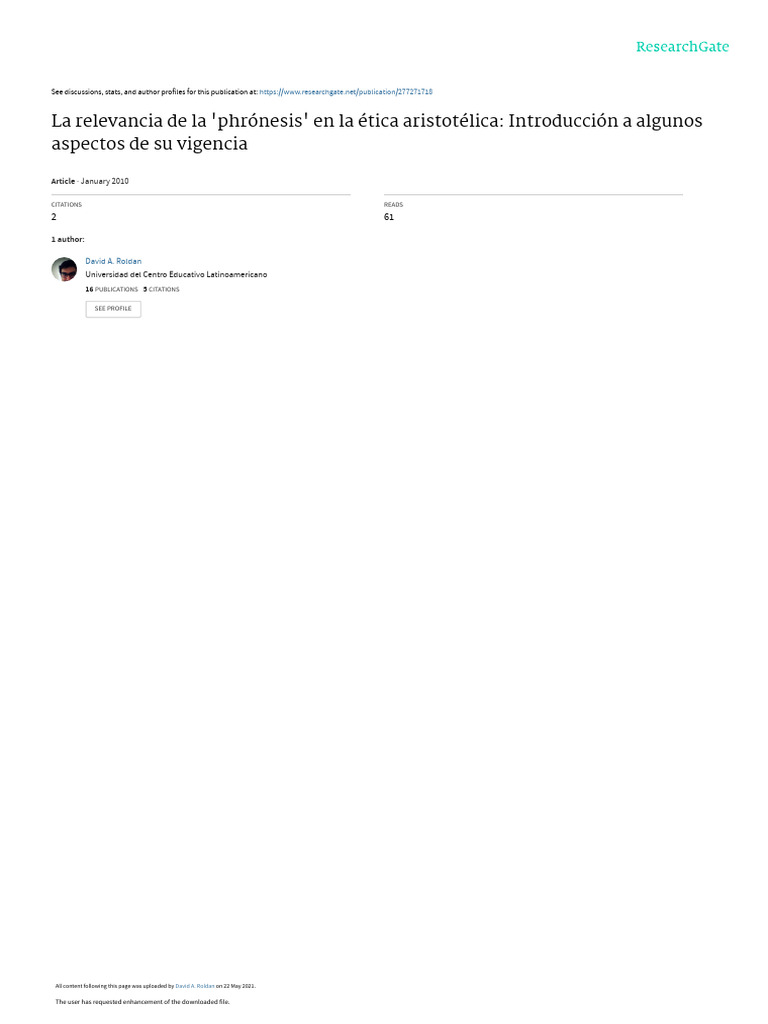 TyC 7-12 Roldan David La Phronesis en Aristoteles B | PDF | Aristóteles | Virtud