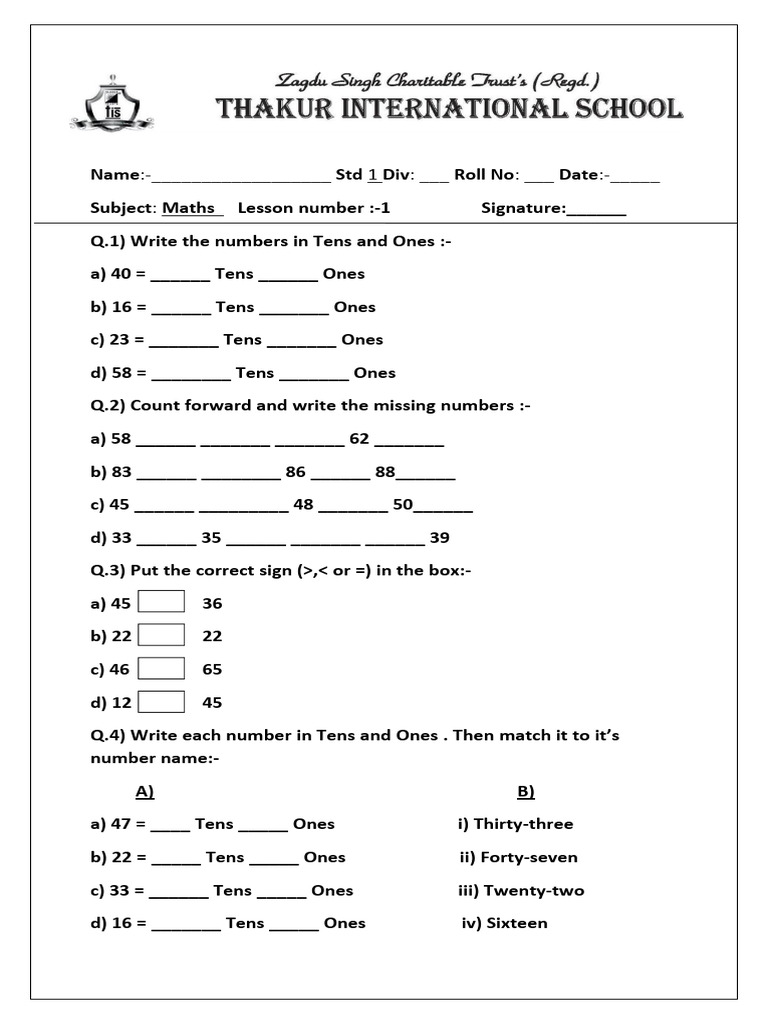 Grade 1 Maths Worksheets PDF | PDF
