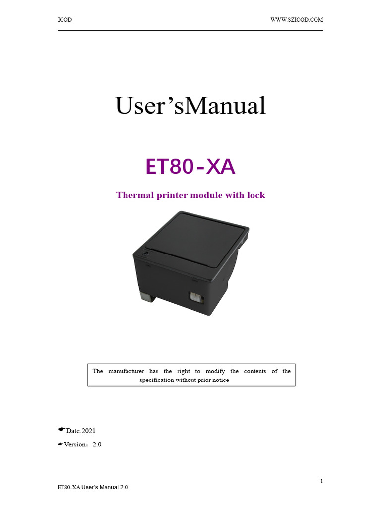 ET80-XA User's Manual 2.0 | PDF | Ascii | Printer (Computing)