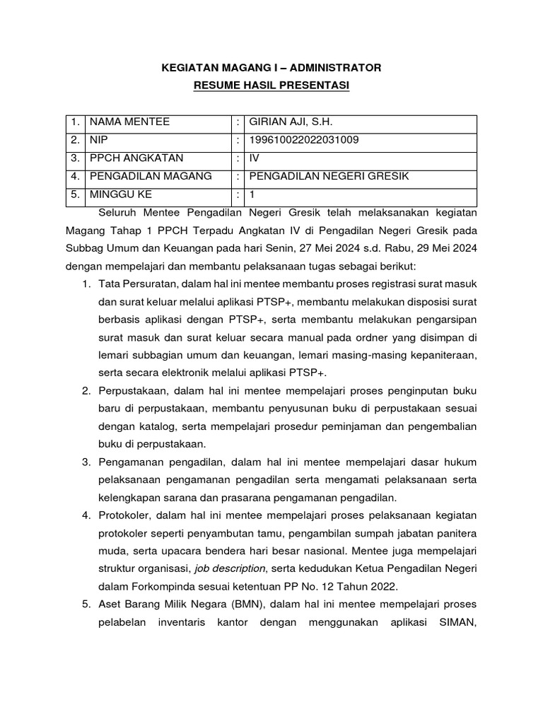 Resume Hasil Presentasi Minggu I Girian Aji | PDF