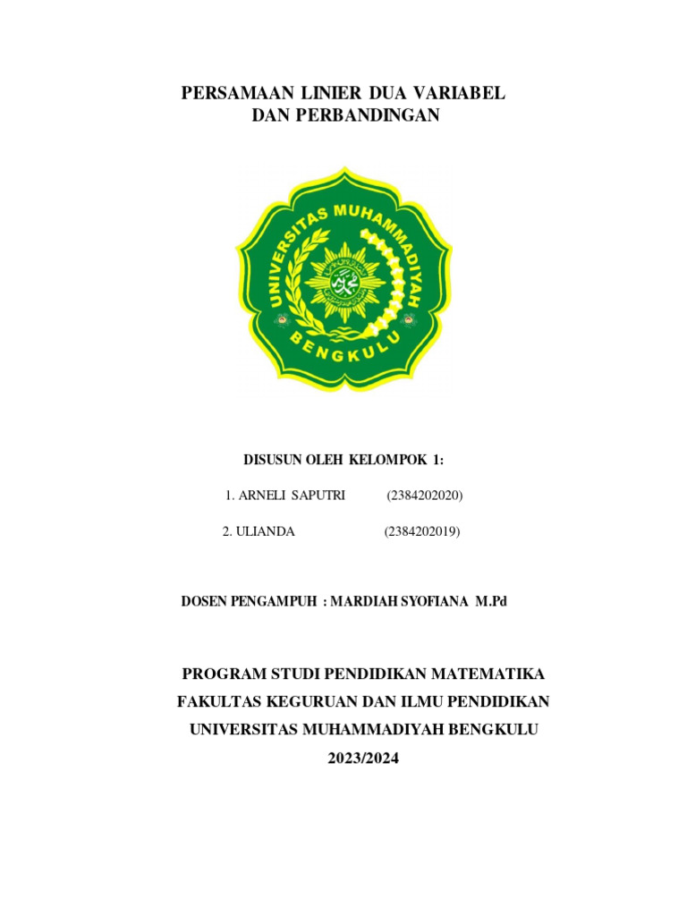 KELOMPOK 1 PERSAMAAN DUA VARIABEL DAN PEBANDINGAN - Docx Untuk Bunda Yang Benar | PDF | Metode ...