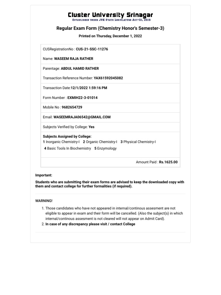 Chemistry Exam Form Submission Guide | PDF