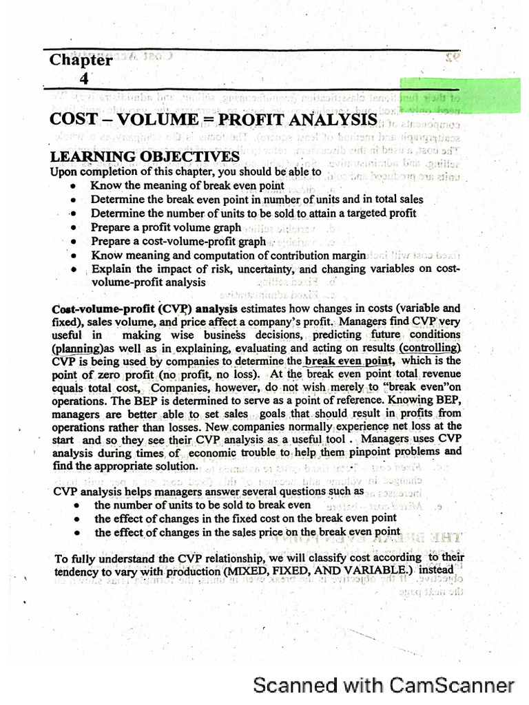 Chapter 4 Cost-Volume-Profit Analysis | PDF