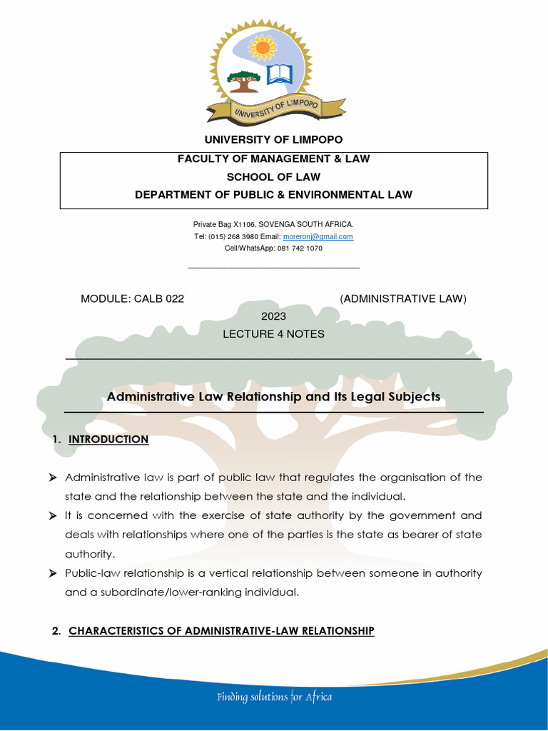 CALB022 LECTURE 4 NOTES Administrative Law Relationship and Its Legal ...