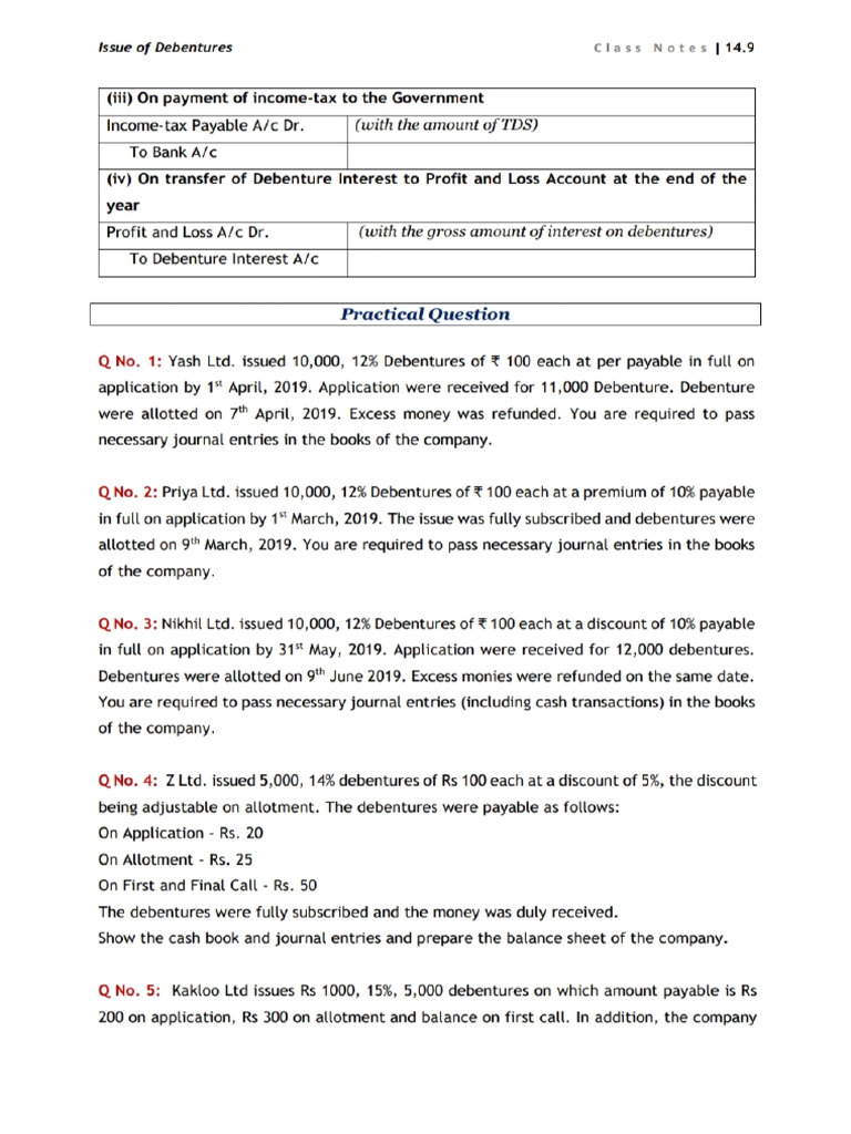 Issue of Debentures Questions | PDF