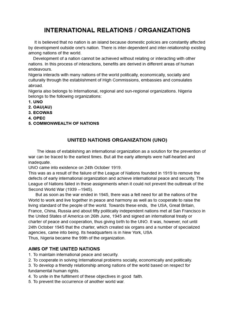 International Relations - Organizations | PDF | United Nations ...