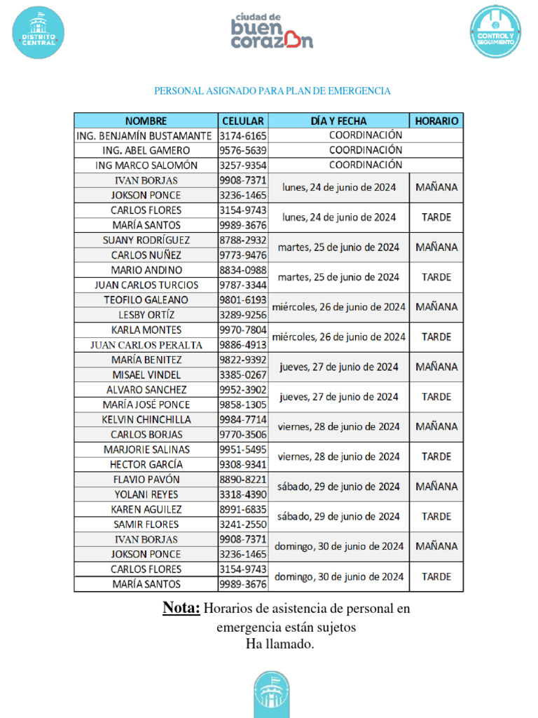 Plan de Emergencia Amdc 24 de Junio Al 30 Junio Del 2024 | PDF | Equipos de construcción ...