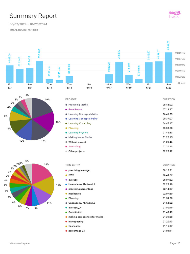 Toggl Track Summary Report 2024-06-07 2024-06-23 | PDF