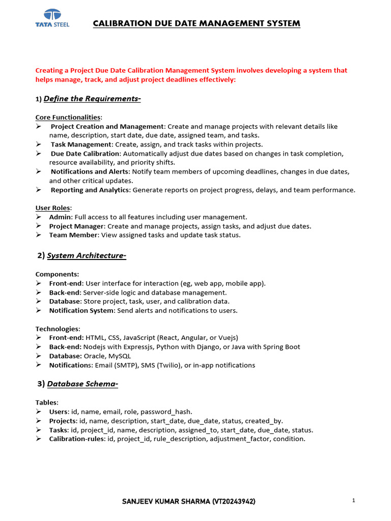Creating A Project Due Date Calibration Management | PDF | Databases ...
