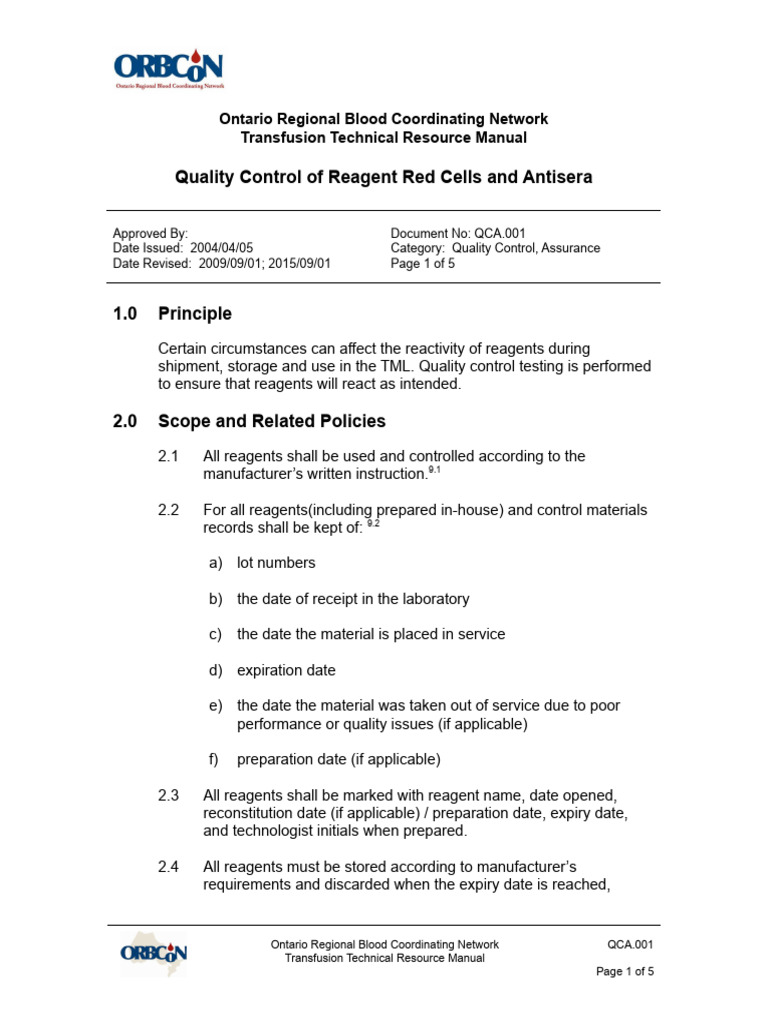 Quality Control for Blood Reagents | PDF | Blood Type | Blood Transfusion