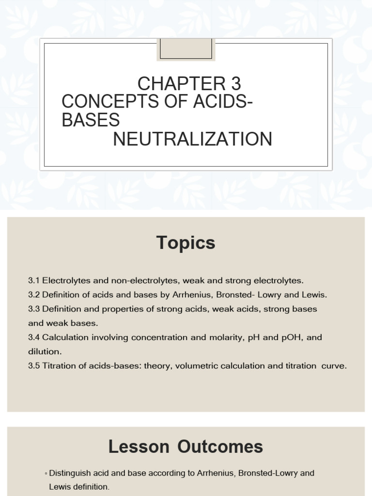 Chapter 3 - Acid Base | PDF | Acid | Ph