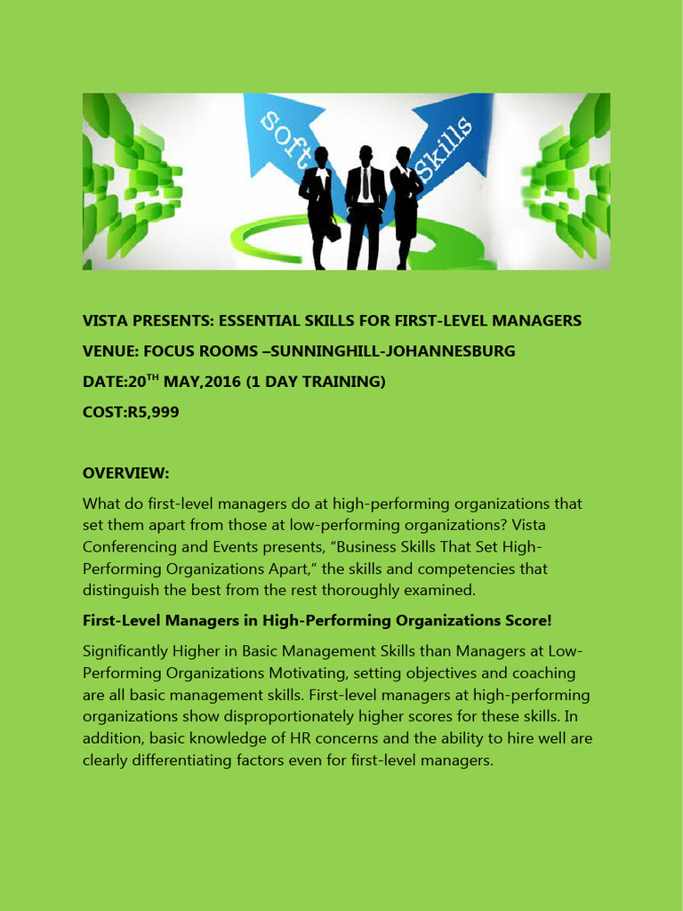 Essential Skills For For First Levels Managers | PDF