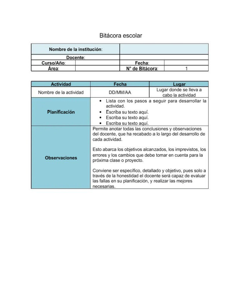 Ejemplo de Bitácora | PDF