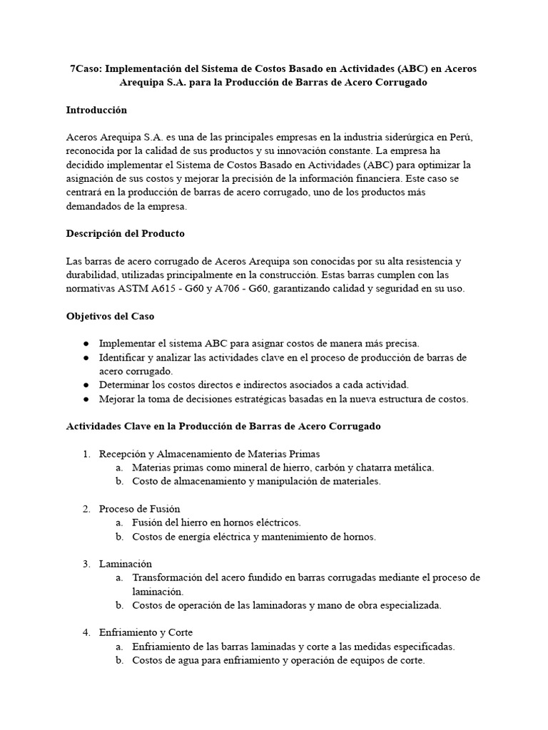 G4 - Caso Práctico - Sistema de Costos ABC | PDF | Acero | Sector secundario de la economía