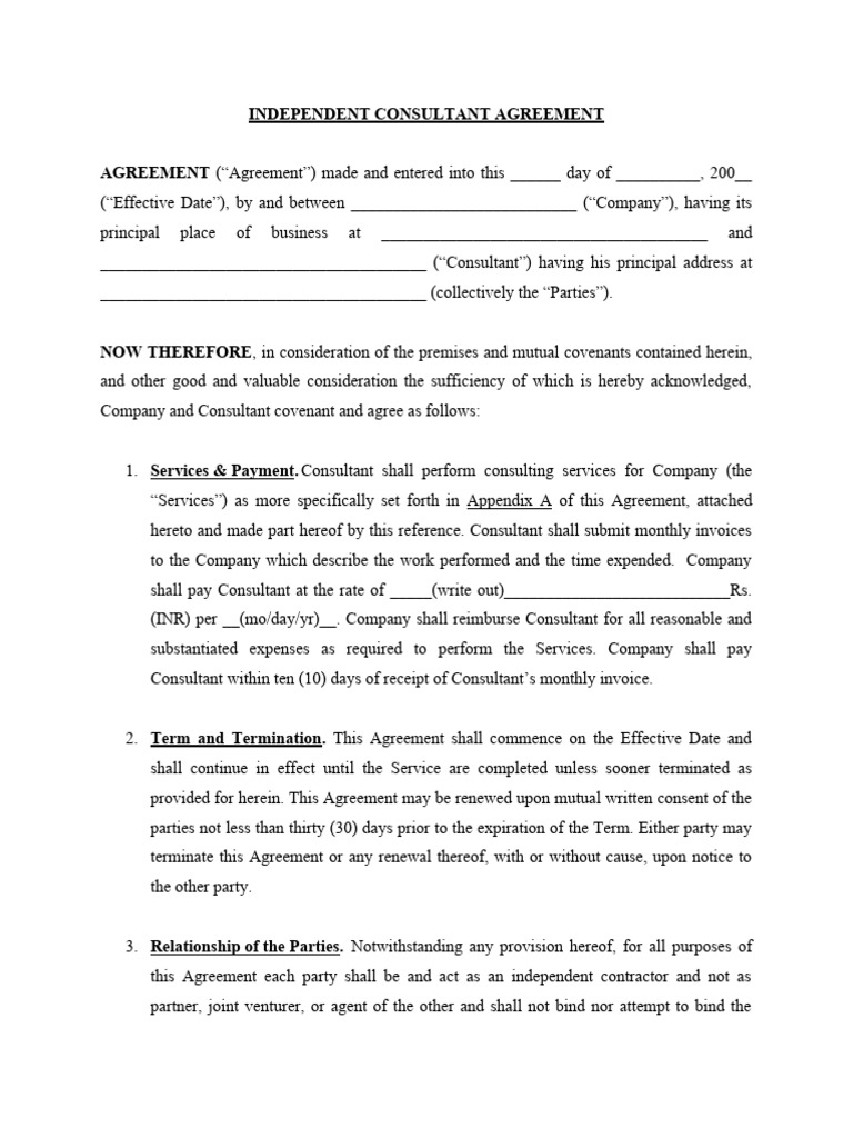 Independent Consultant Agreement Template | PDF | Indemnity | Legal Remedy