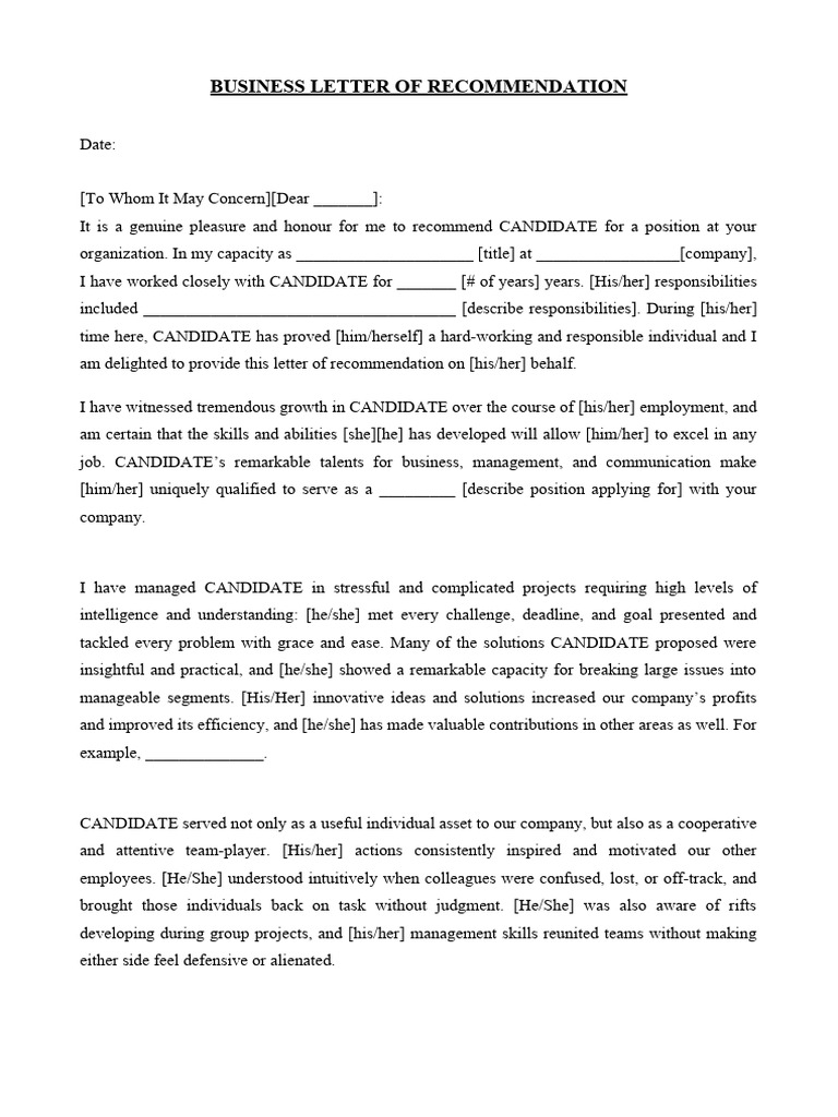 Business Letter of Recommendation | PDF | Cognitive Science | Psychology