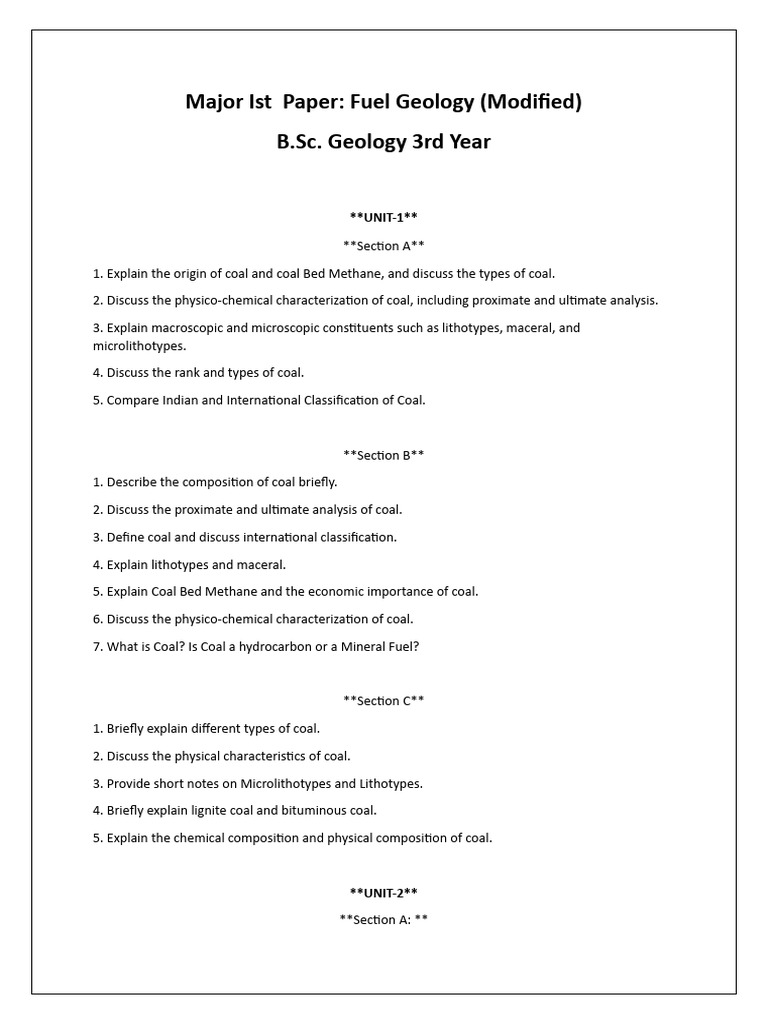 B.SC III QB - Fuel Geology | PDF | Coal | Petroleum