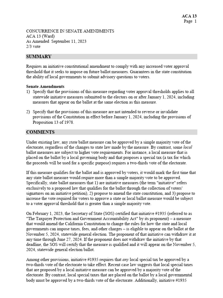 ACA 13 Ballot Measure | PDF | Cost Of Living | Constitutional Amendment