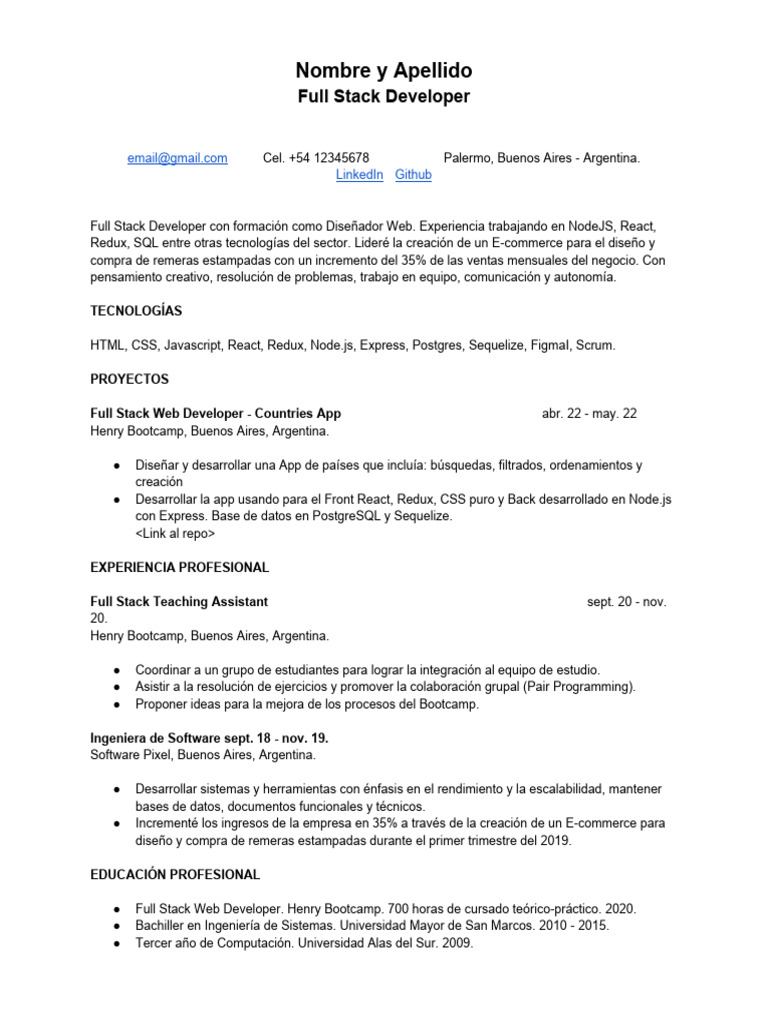 CV Henry - Template | PDF | Tecnologías de la información | Software