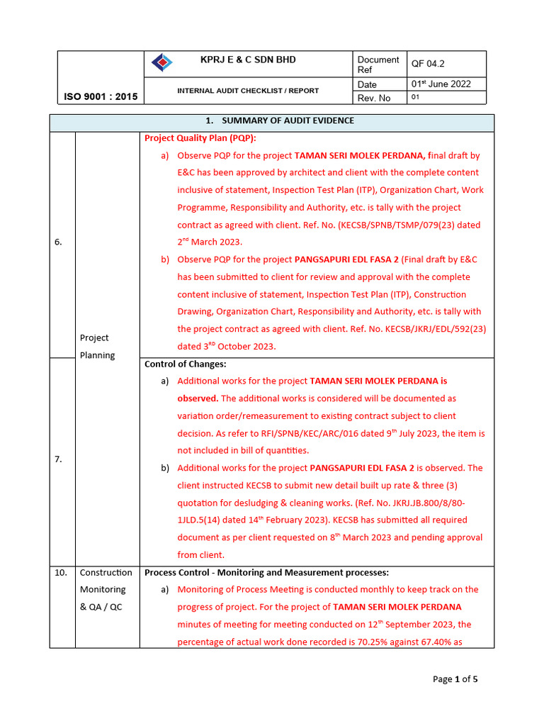 Internal Audit Report | PDF | Calibration