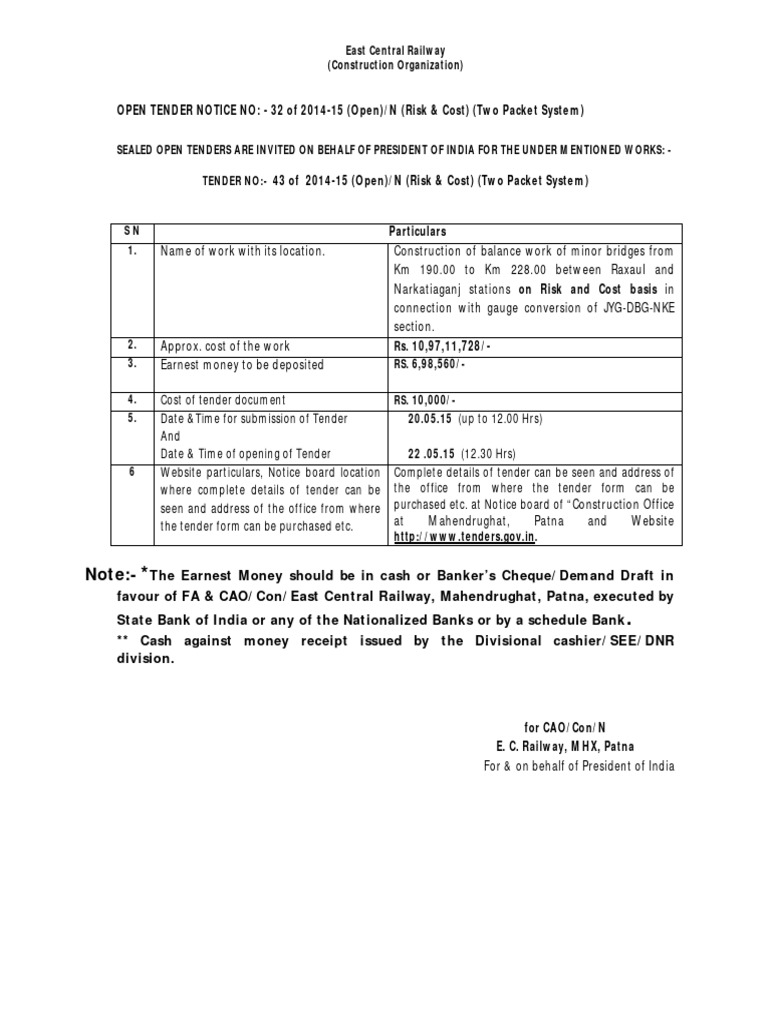 Tender Notice No.32 of 14-15 - Open | PDF | Banks | Private Sector